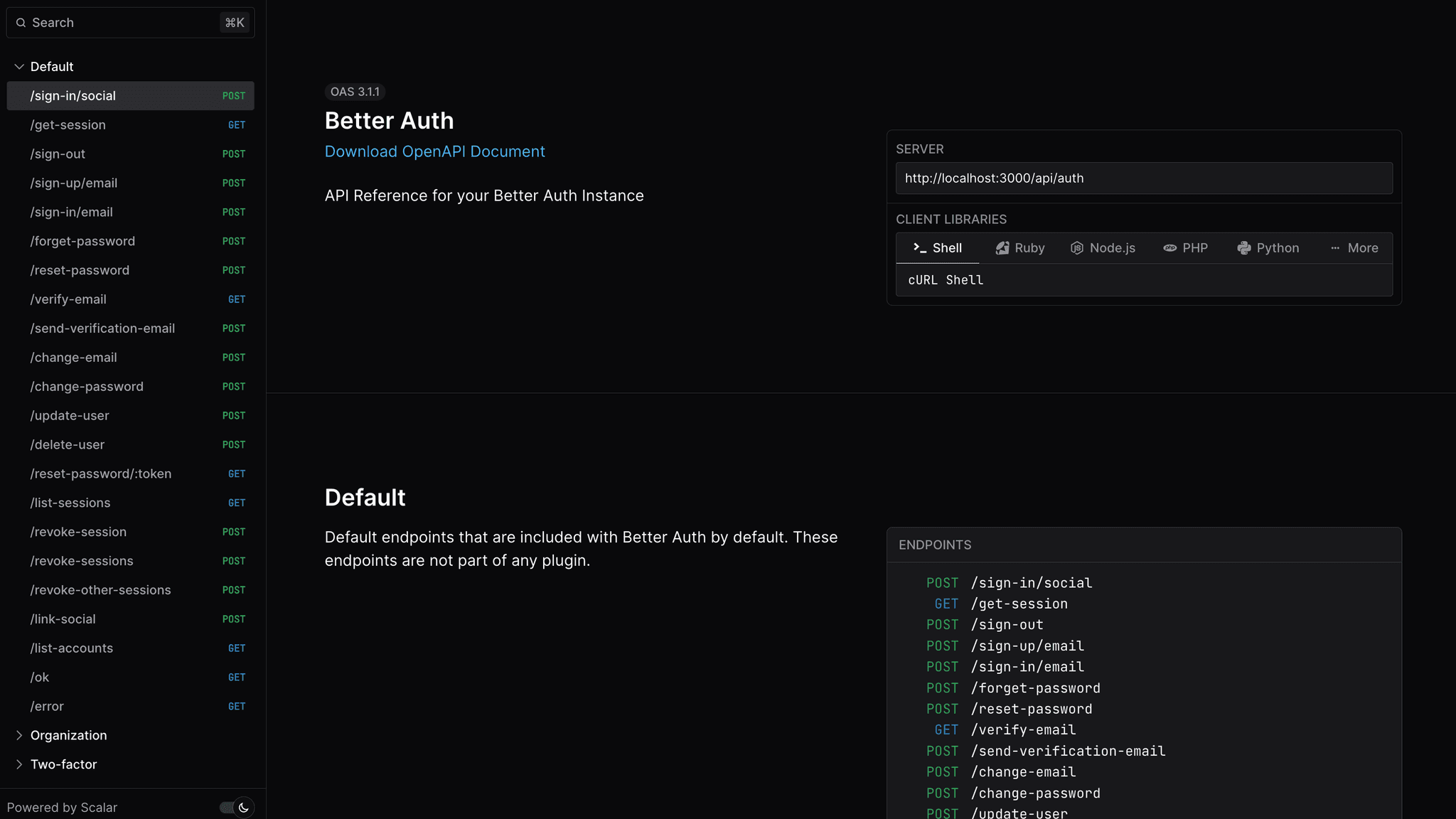 开放 API | Better Auth 中文文档